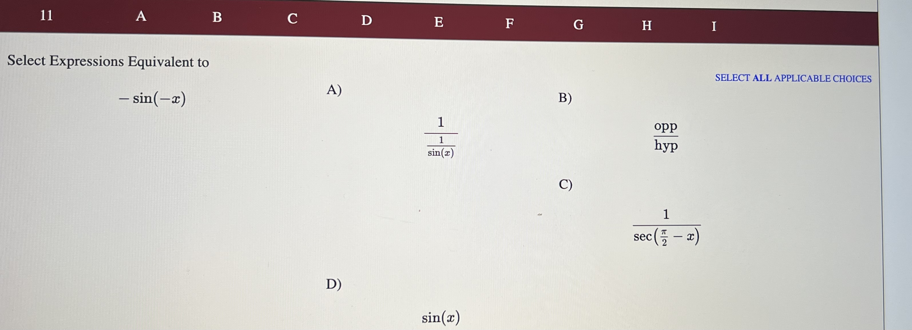 Solved Select Expressions Equivalent toSELECT ALL APPLICABLE | Chegg.com