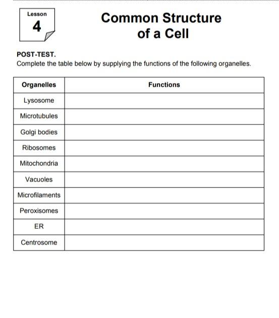 Solved Lesson 4 Common Structure of a Cell POST-TEST. | Chegg.com