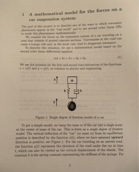 1 A mathematical model for the forces on a car | Chegg.com