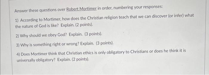 Answer these questions over Robert Mortimer in order, | Chegg.com