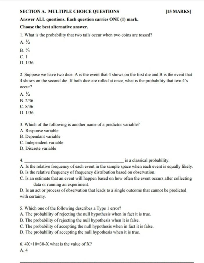 Solved 115 MARKS SECTION A. MULTIPLE CHOICE QUESTIONS Answer | Chegg.com
