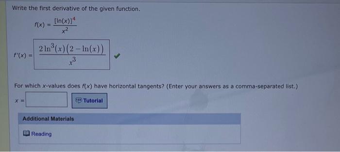 Solved Write the first derivative of the given function. | Chegg.com