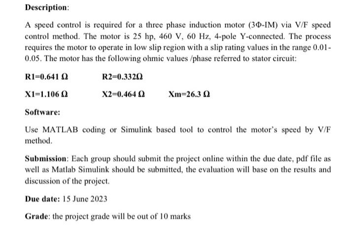 Solved Description: A speed control is required for a three | Chegg.com