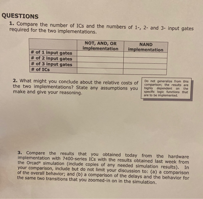 QUESTIONS 1. Compare the number of ICs and the | Chegg.com