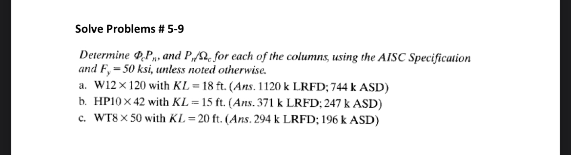 Solved Solve Problems # 5-9Determine ΦcPn, ﻿and PnΩc ﻿for | Chegg.com