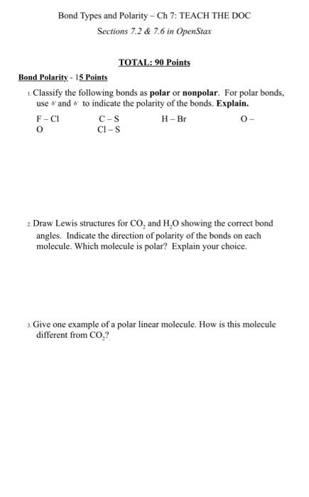 Solved Bond Types and Polarity - Ch 7: TEACH THE DOC | Chegg.com