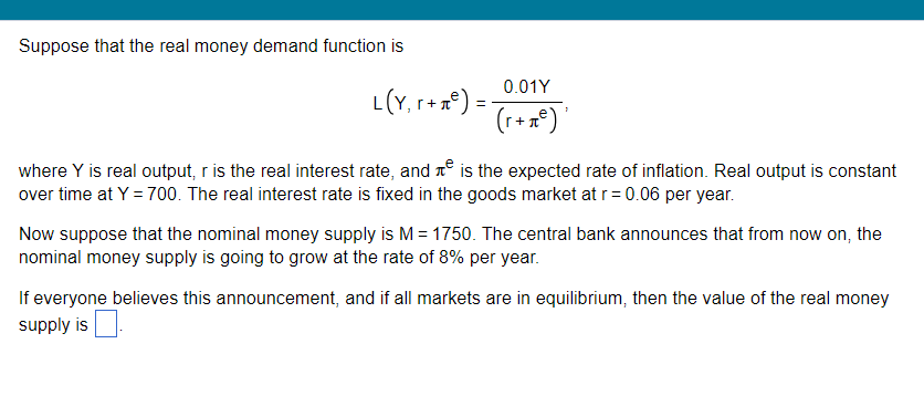 Solved Suppose that the real money demand function | Chegg.com