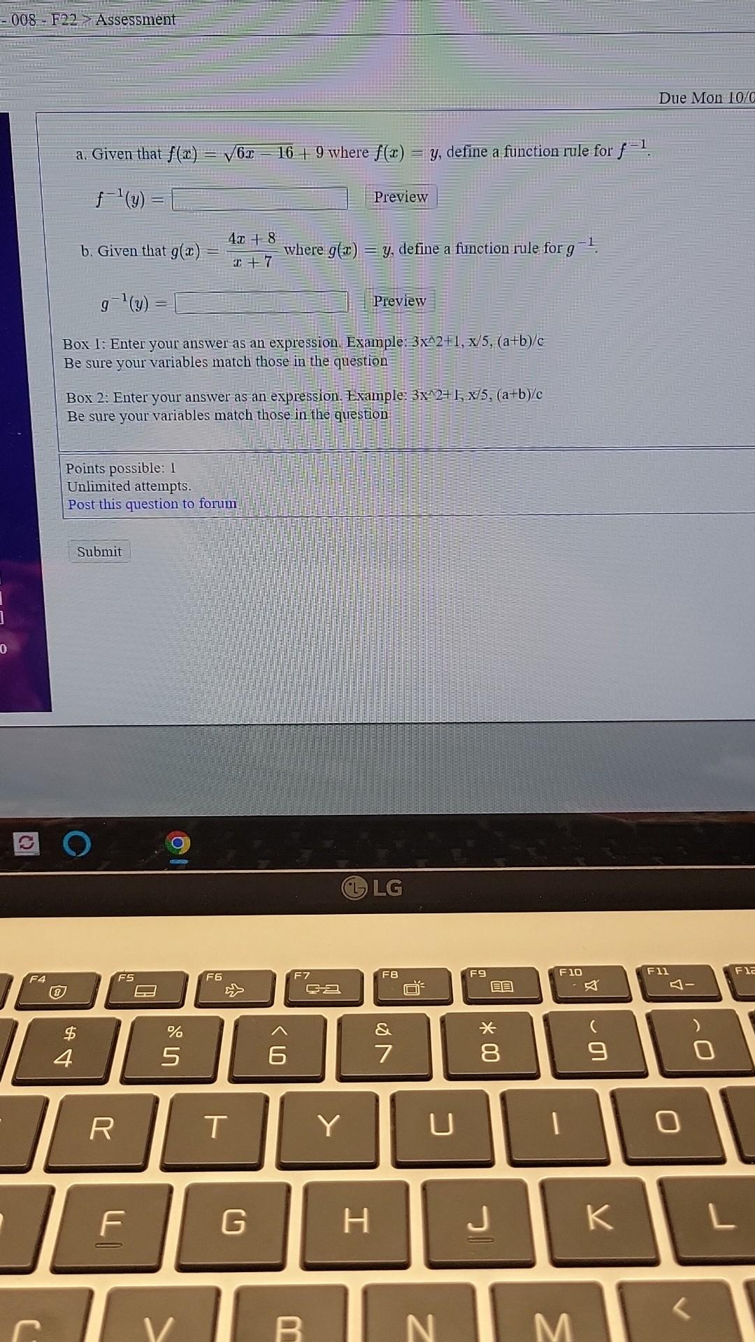 Solved a. Given that f(x)=5x−15+1 where f(x)=y, define a | Chegg.com