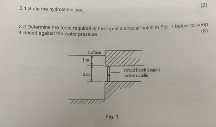 Solved 3.1 State the hydrostatic law. 3.2 Determine the | Chegg.com