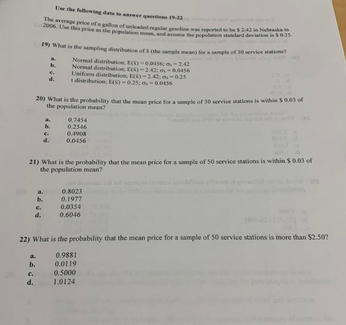 Solved Use the following data to answer questions 19-22The | Chegg.com