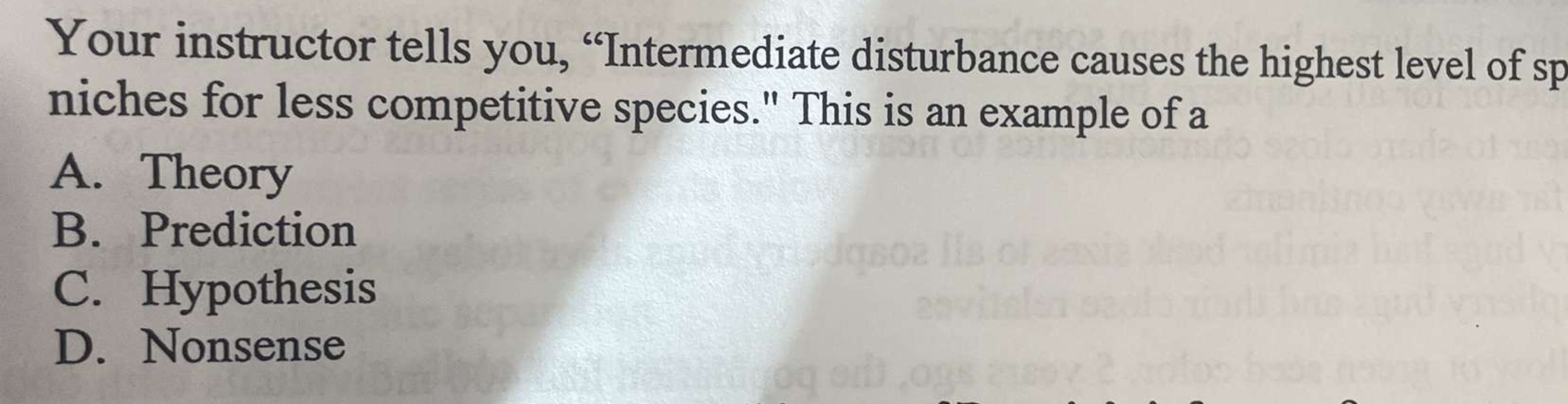 Solved Your instructor tells you, "Intermediate disturbance | Chegg.com