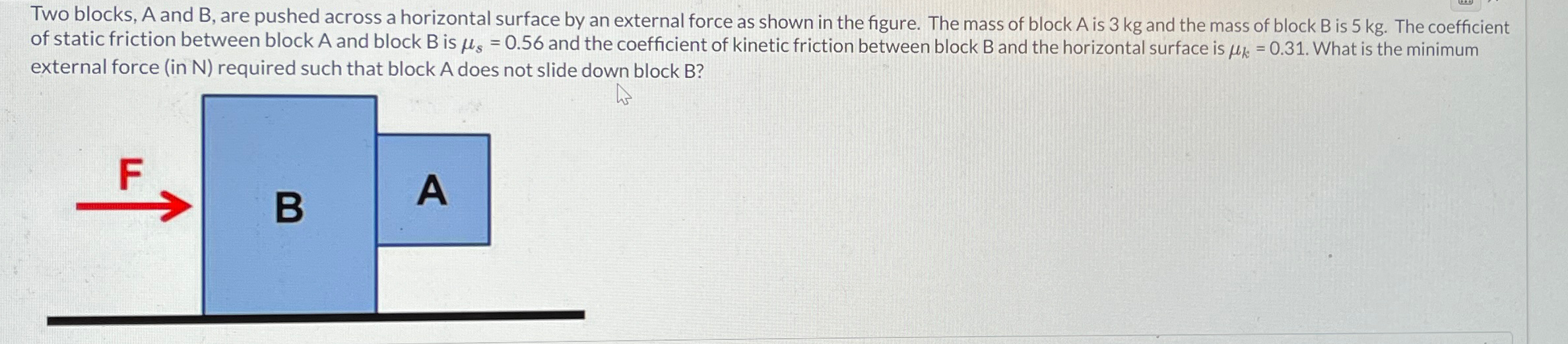 Solved Two blocks, A and B, ﻿are pushed across a horizontal | Chegg.com