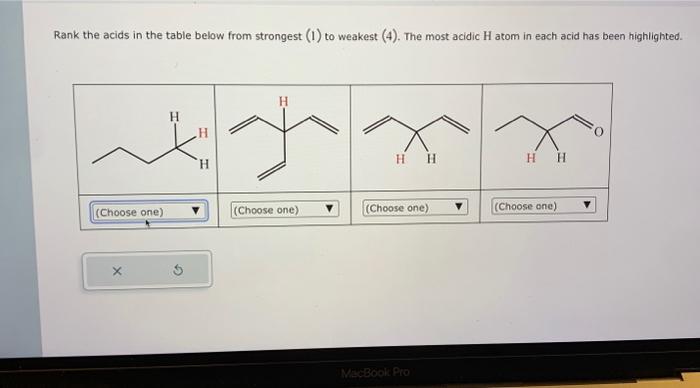 Solved Rank the acids in the table below from strongest ( 1 | Chegg.com