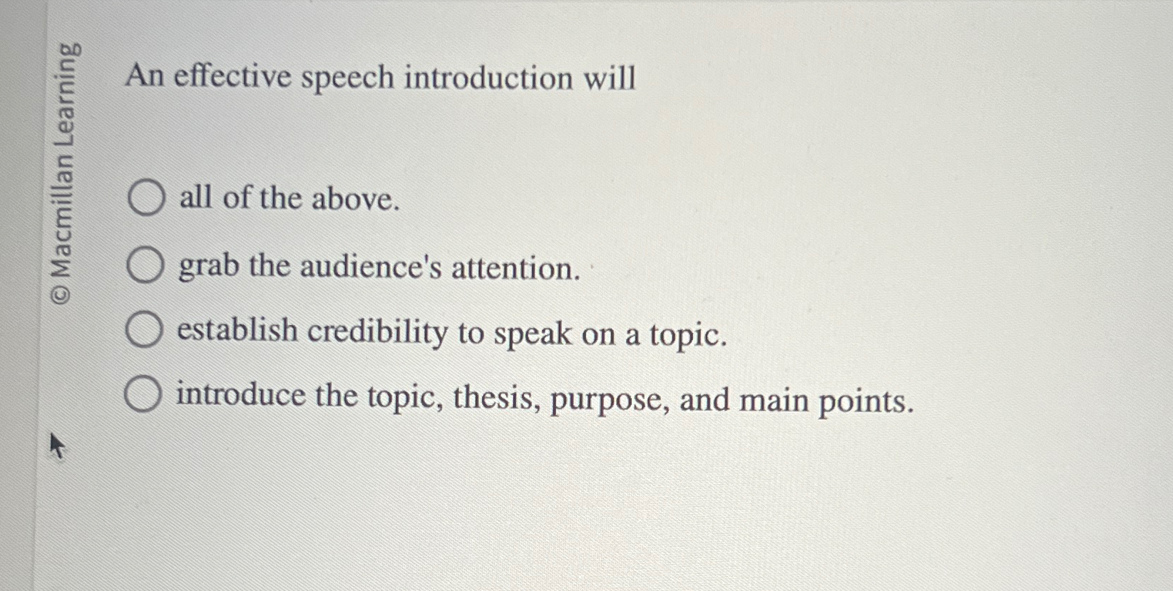 Solved E∞ ﻿An effective speech introduction willall of the | Chegg.com