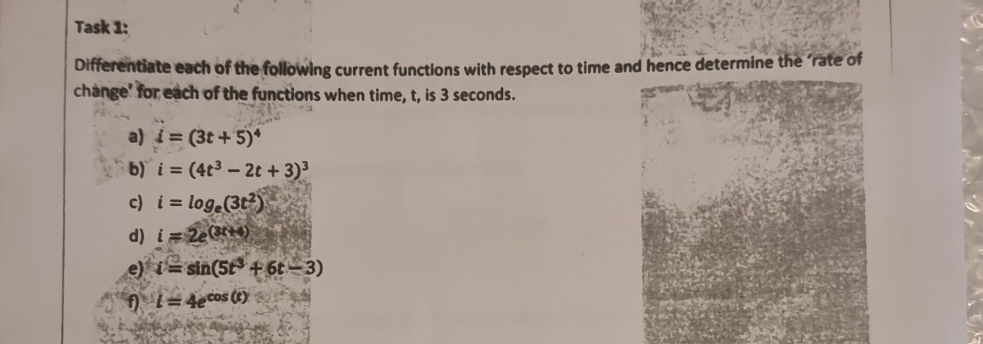 Solved Differentiate each of the following current functions | Chegg.com