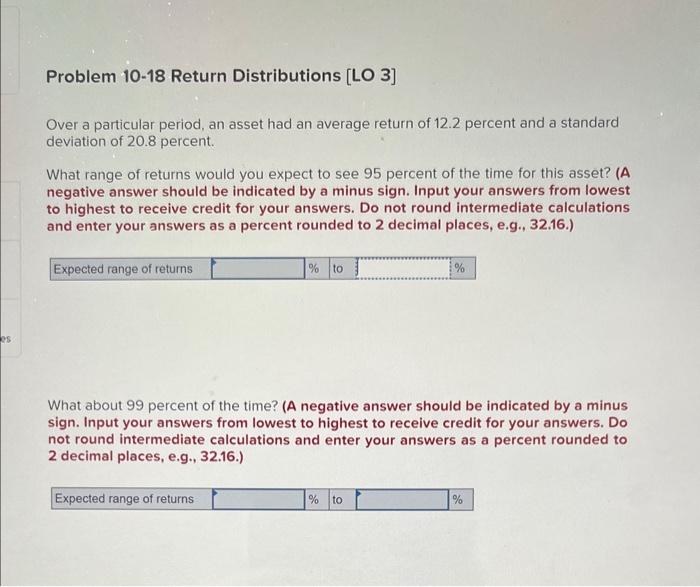 Solved Problem 10-18 Return Distributions [LO 3 ] Over a | Chegg.com