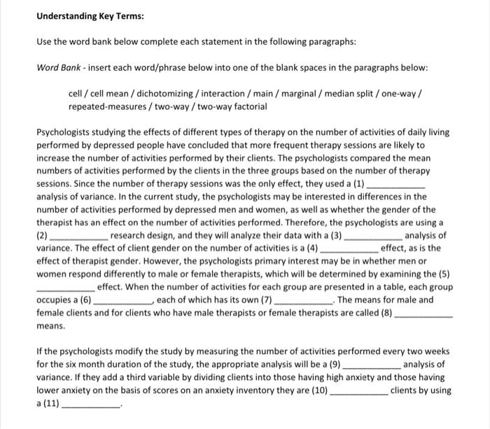 Solved Use the word bank below complete each statement in | Chegg.com