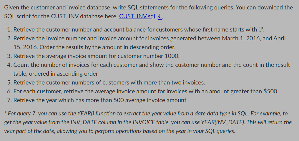 Solved I need the SQL query statements provided.Given the | Chegg.com