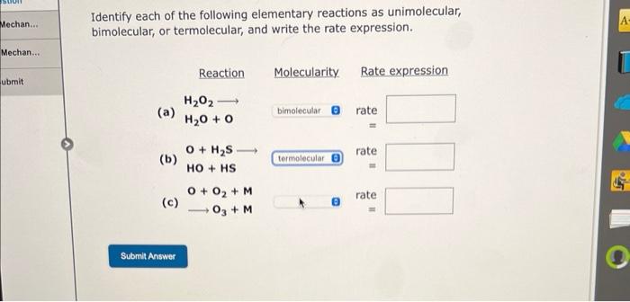 Solved Identify each of the following elementary reactions | Chegg.com