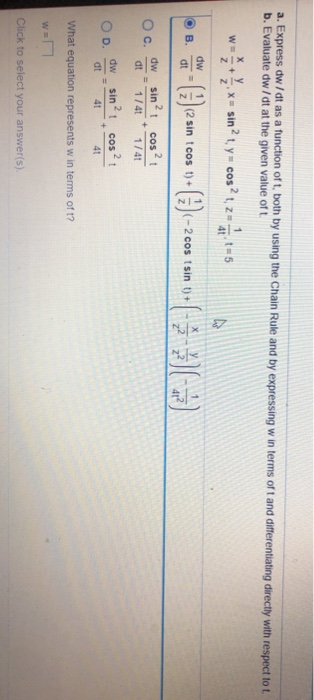 Solved a. Express dw/dt as a function of t, both by using | Chegg.com