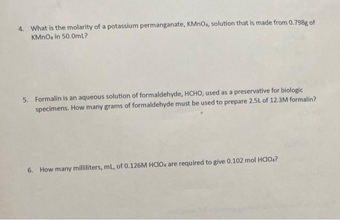 Solved 4. What is the molarity of a potassium permanganate, | Chegg.com