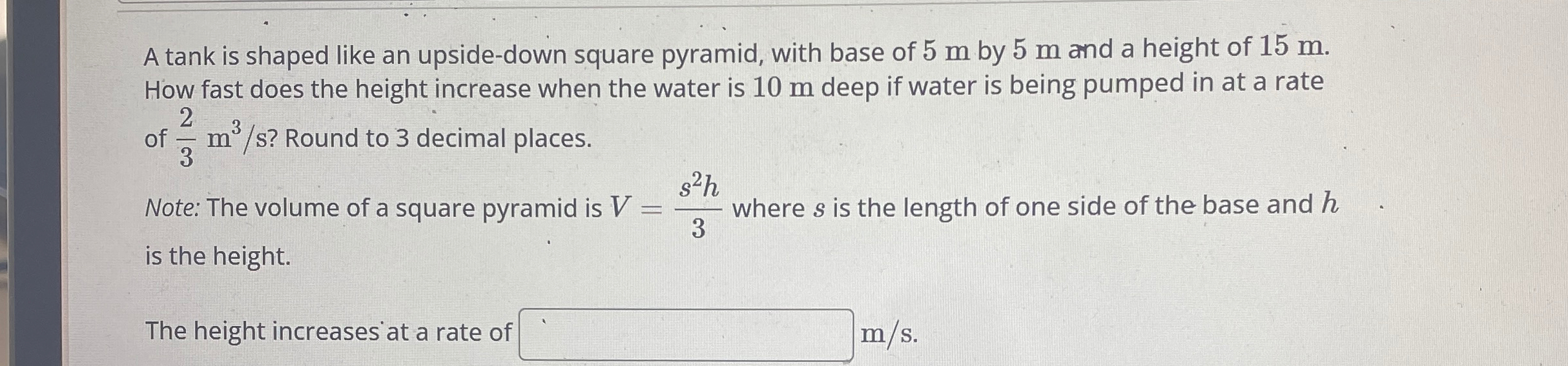 Solved A tank is shaped like an upside-down square pyramid, | Chegg.com
