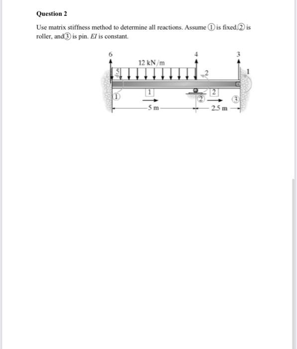 Solved Question 2 Use matrix stiffness method to determine | Chegg.com