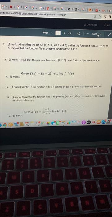 Solved 2. {3 marks } Given that the set A={1,2,3}, set | Chegg.com