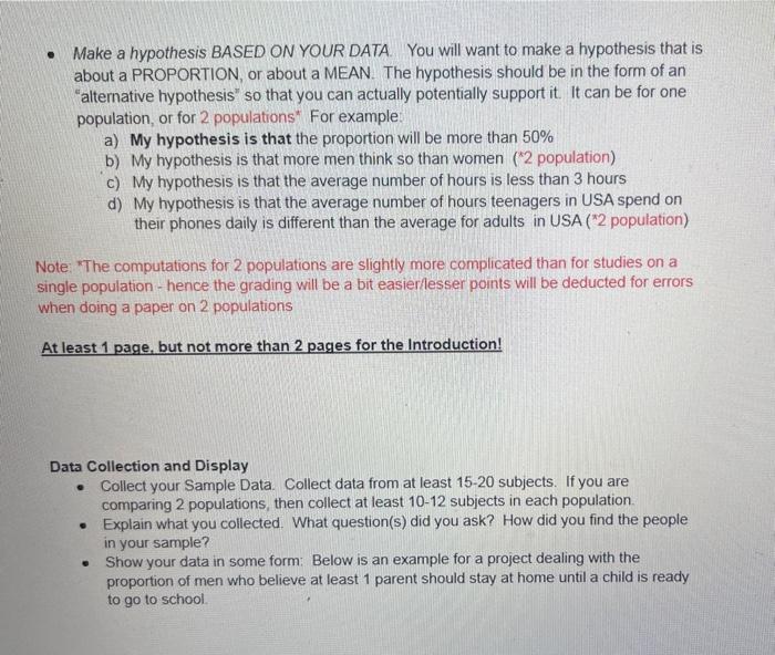 - Make a hypothesis BASED ON YOUR DATA. You will want | Chegg.com