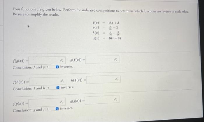 Solved Four functions are given below. Perform the indicated | Chegg.com