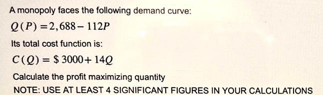Solved A monopoly faces the following demand curve: | Chegg.com