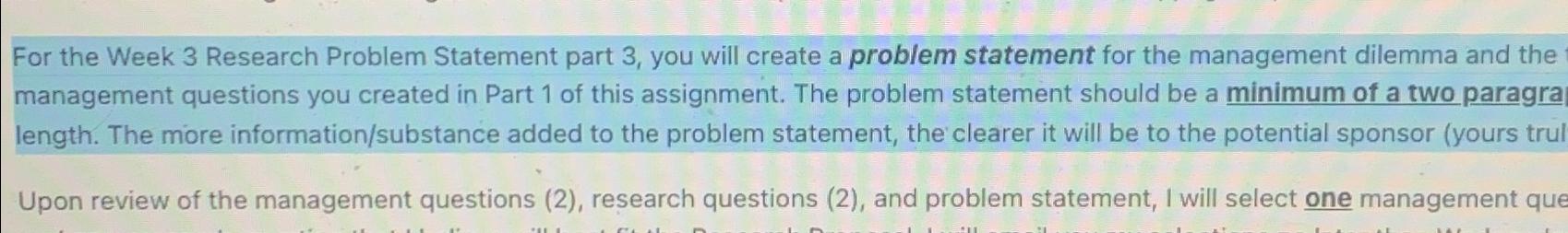 Solved For the Week 3 ﻿Research Problem Statement part 3, | Chegg.com