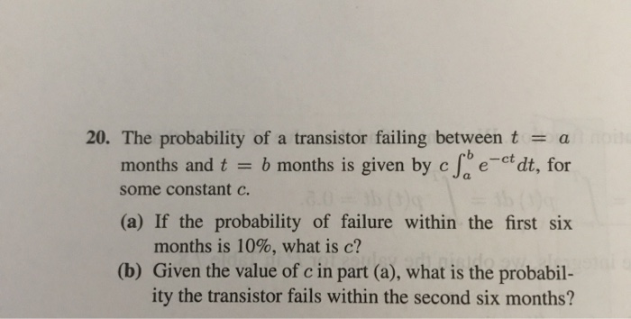 Solved 20. The probability of a transistor failing between t | Chegg.com