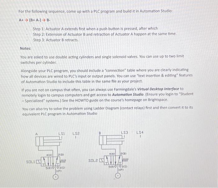 For the following sequence, come up with a PLC | Chegg.com