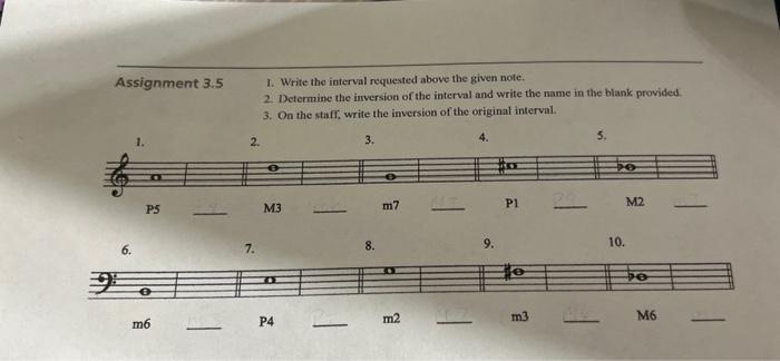 I. Write the interval requested above the given note. | Chegg.com