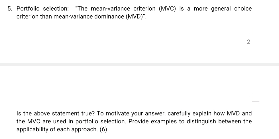 Solved Portfolio selection: "The mean-variance criterion | Chegg.com