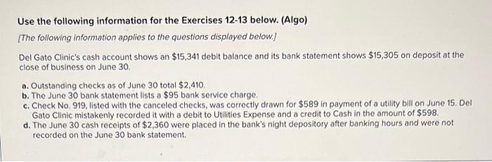 Solved Use the following information for the Exercises 12−13 | Chegg.com