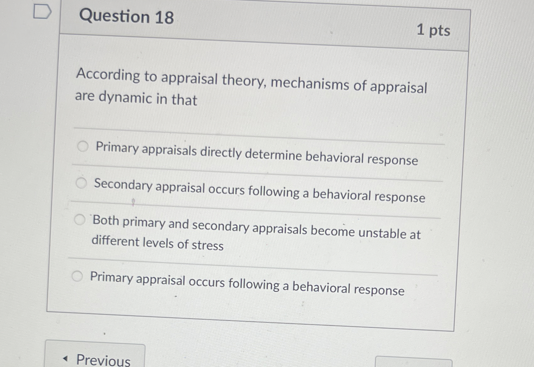 Solved Question 181 ﻿ptsAccording to appraisal theory, | Chegg.com