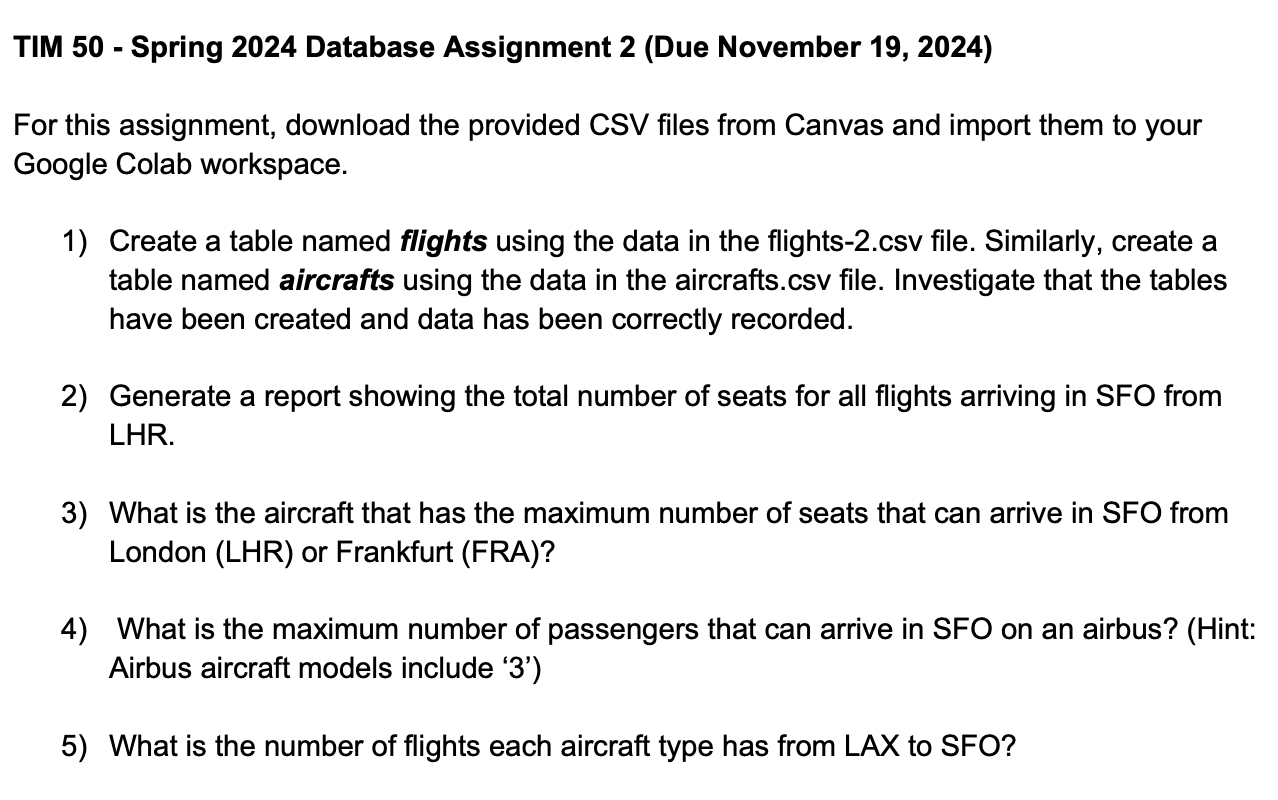 Solved by an EXPERT TIM 50 - ﻿Spring 2024 ﻿Database Assignment 2 (Due | Chegg.com