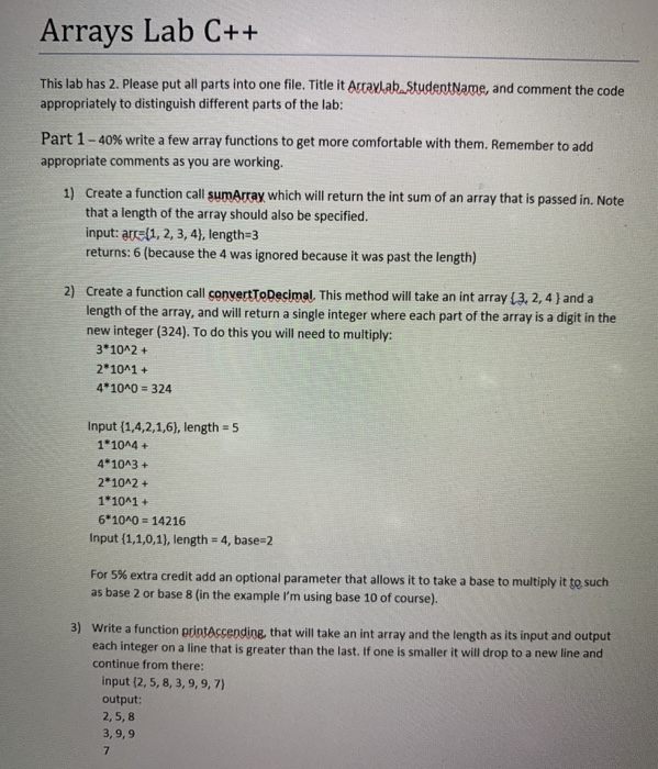 Solved Arrays Lab C++ This lab has 2. Please put all parts | Chegg.com