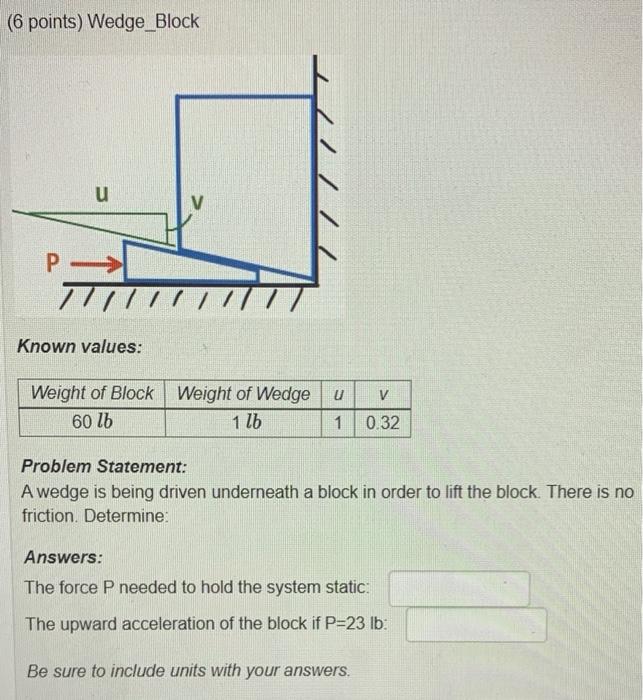 Solved (6 points) Wedge_Block Known values: Problem | Chegg.com