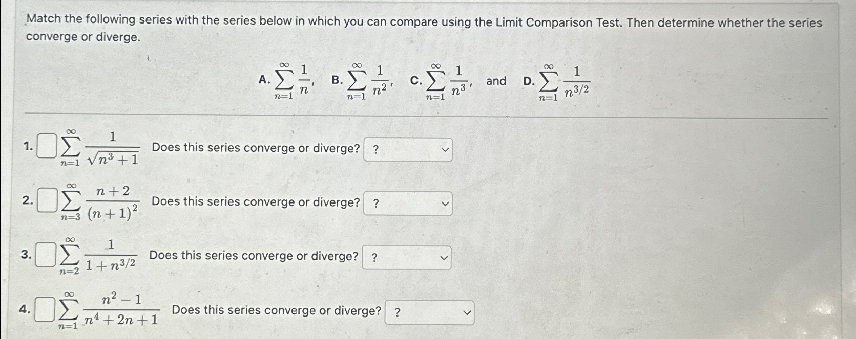 Solved Match the following series with the series below in | Chegg.com