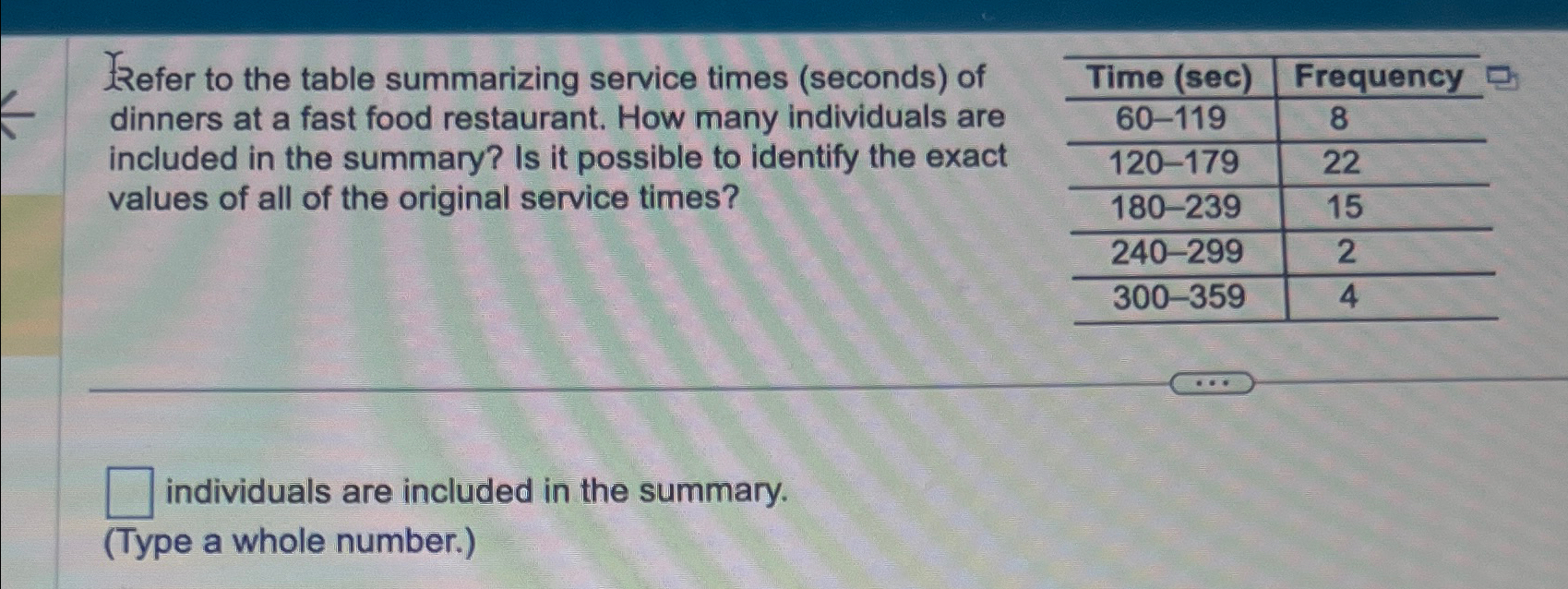 Solved Zefer to the table summarizing service times | Chegg.com