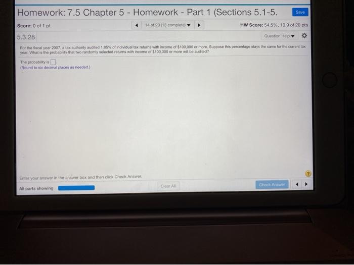 Solved Save Homework: 7.5 Chapter 5 - Homework - Part 1 | Chegg.com