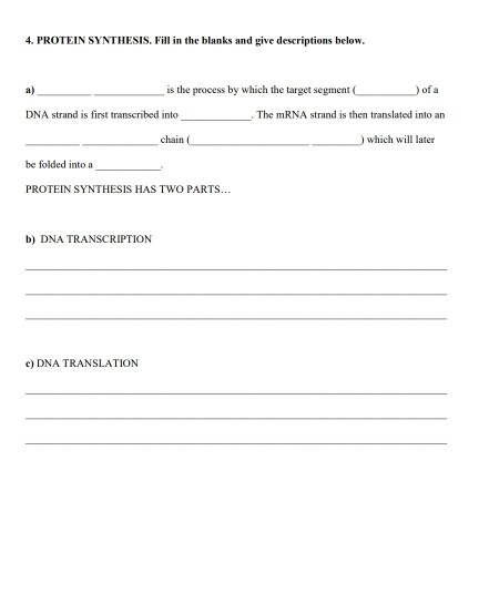 Solved 4. PROTEIN SYNTHESIS. Fill in the blanks and give | Chegg.com