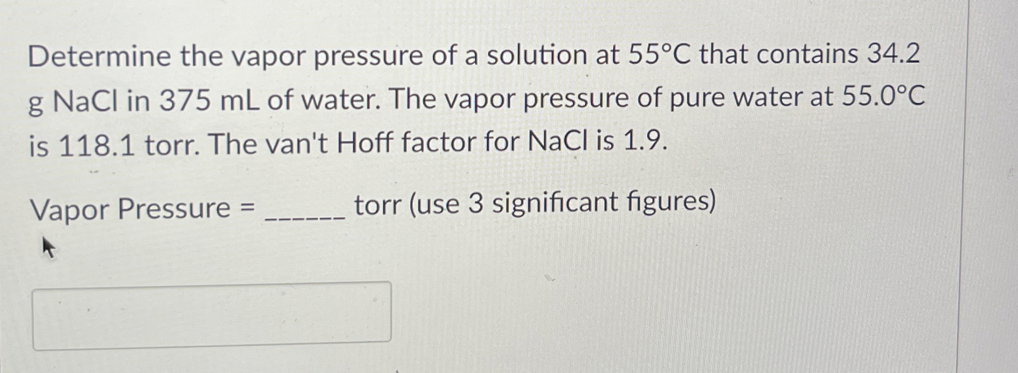 Solved Determine the vapor pressure of a solution at 55°C | Chegg.com