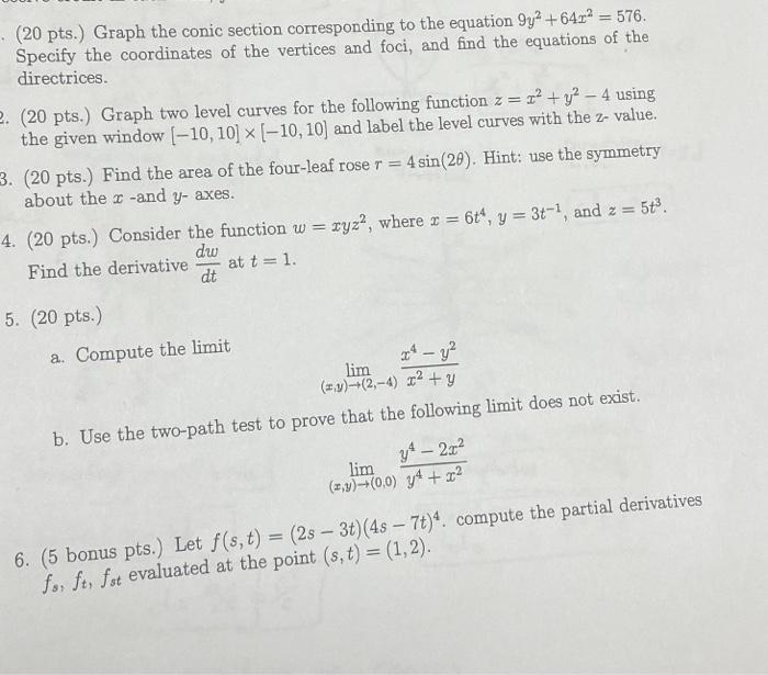 Solved . (20 pts.) Graph the conic section corresponding to | Chegg.com