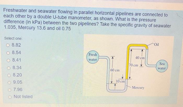 Solved Freshwater and seawater flowing in parallel | Chegg.com