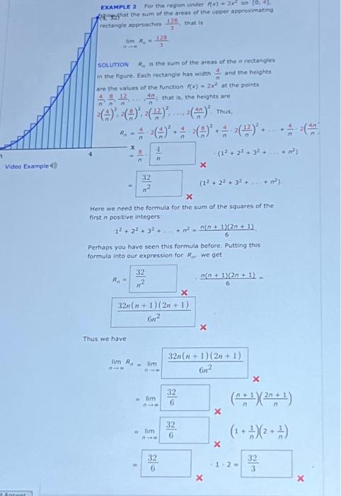 Solved EXAMPLE 2 For the regian under f(x)=2x2 on [0,4]. | Chegg.com