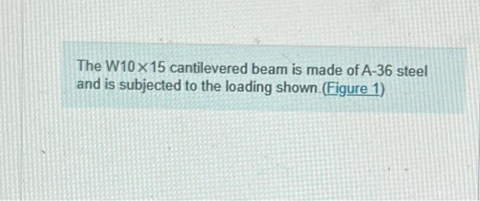 Solved The W10×15 cantilevered beam is made of A- 36 steel | Chegg.com
